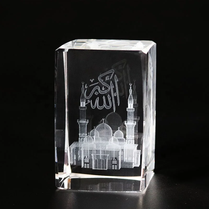 3D Laser Engraved Islamic Masjid Nabawi Allah Crystal Glass Building ...