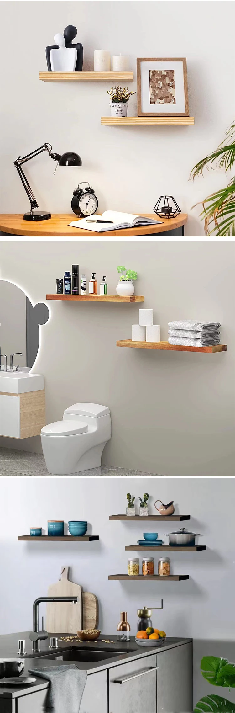 Rustic Farmhouse Wood Floating Shelves Wall Mounted Wooden Wall Storage ...