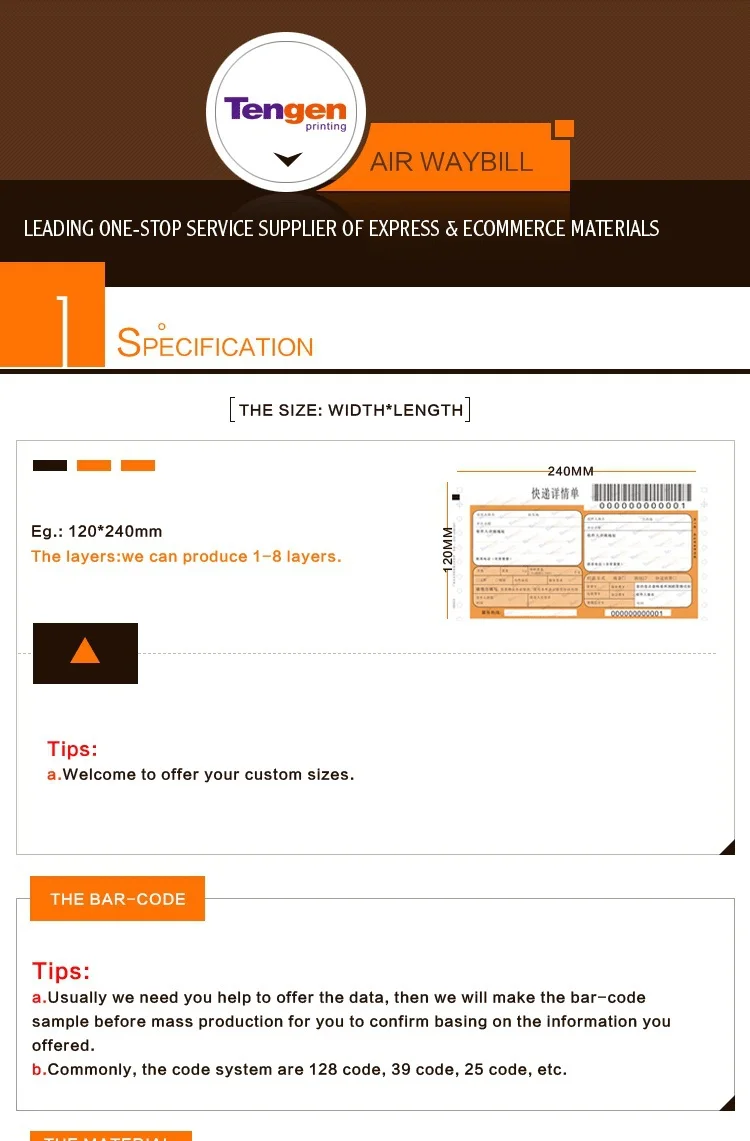 Custom Printed EMS Barcode Air Waybill for Tracking Package Shipping ...
