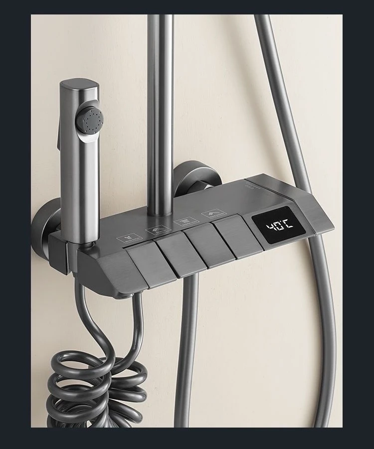 Black Gun Gray Brass Bathroom Shower System - 4-function