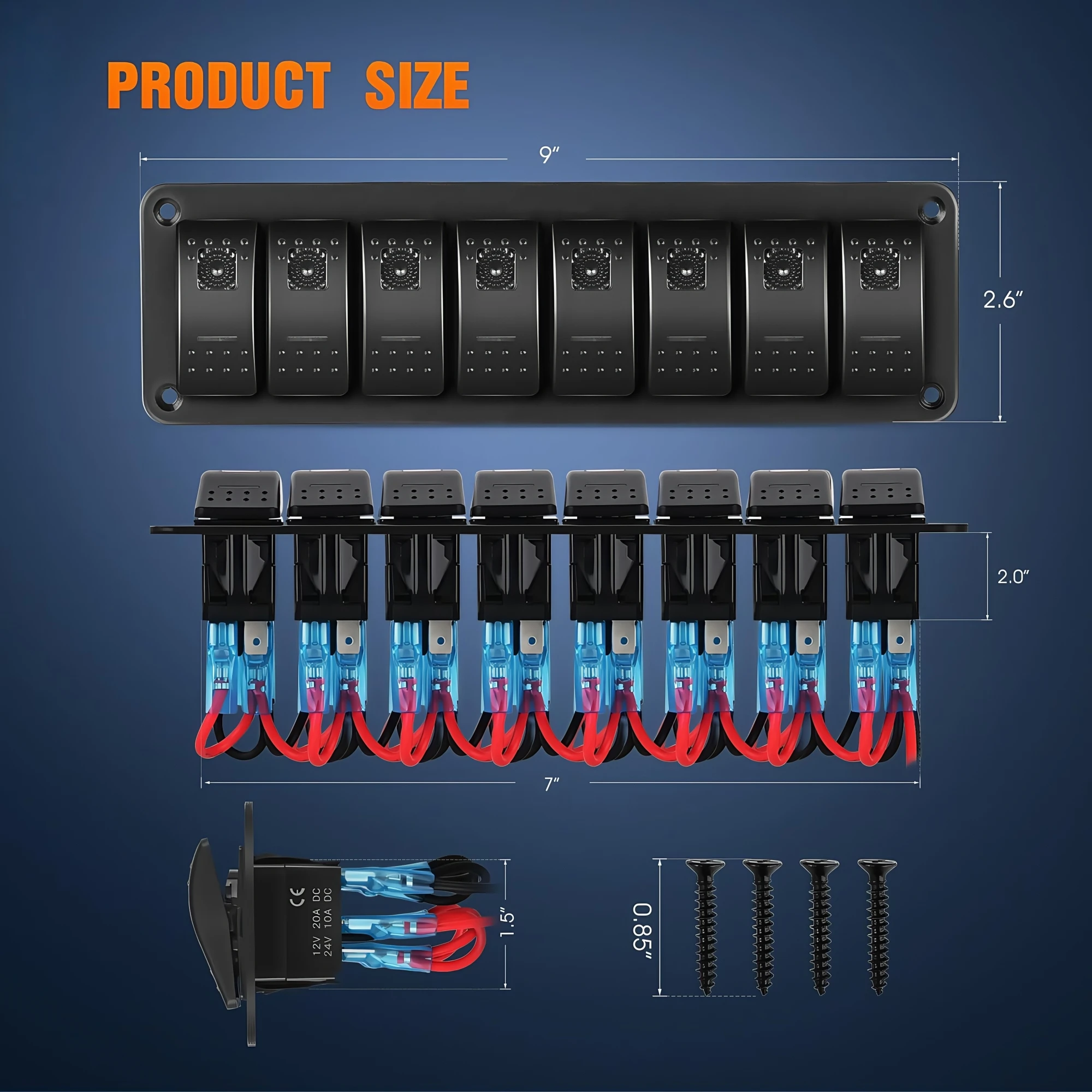 Marine Waterproof Rocker Switch Panel 8 Gang Purple Light, 12V/24V 5 ...