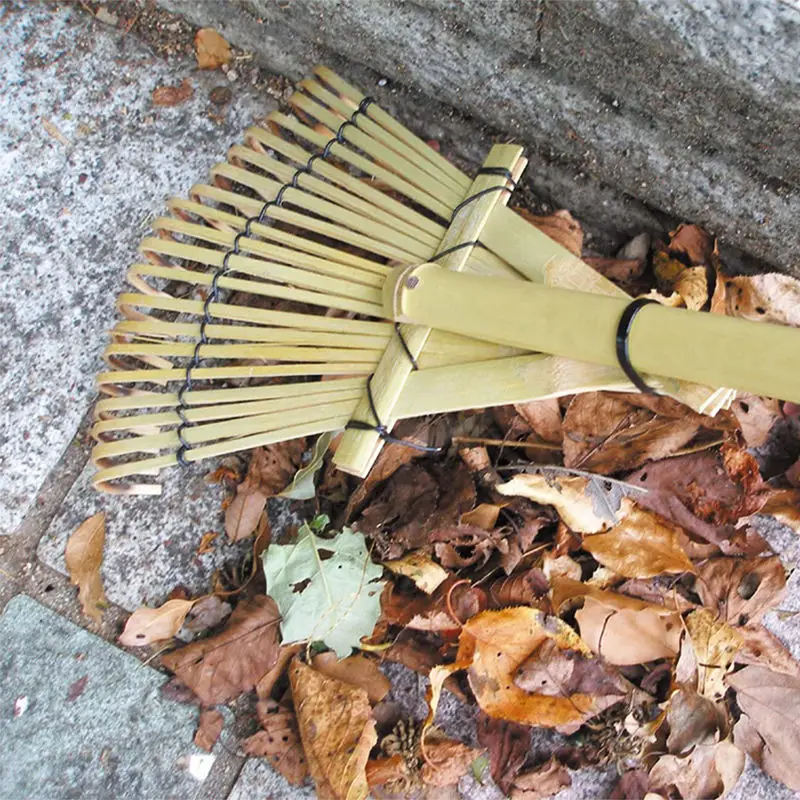 26 Teeth Bamboo Rake - Durable Lawn Rake with Wooden Handle