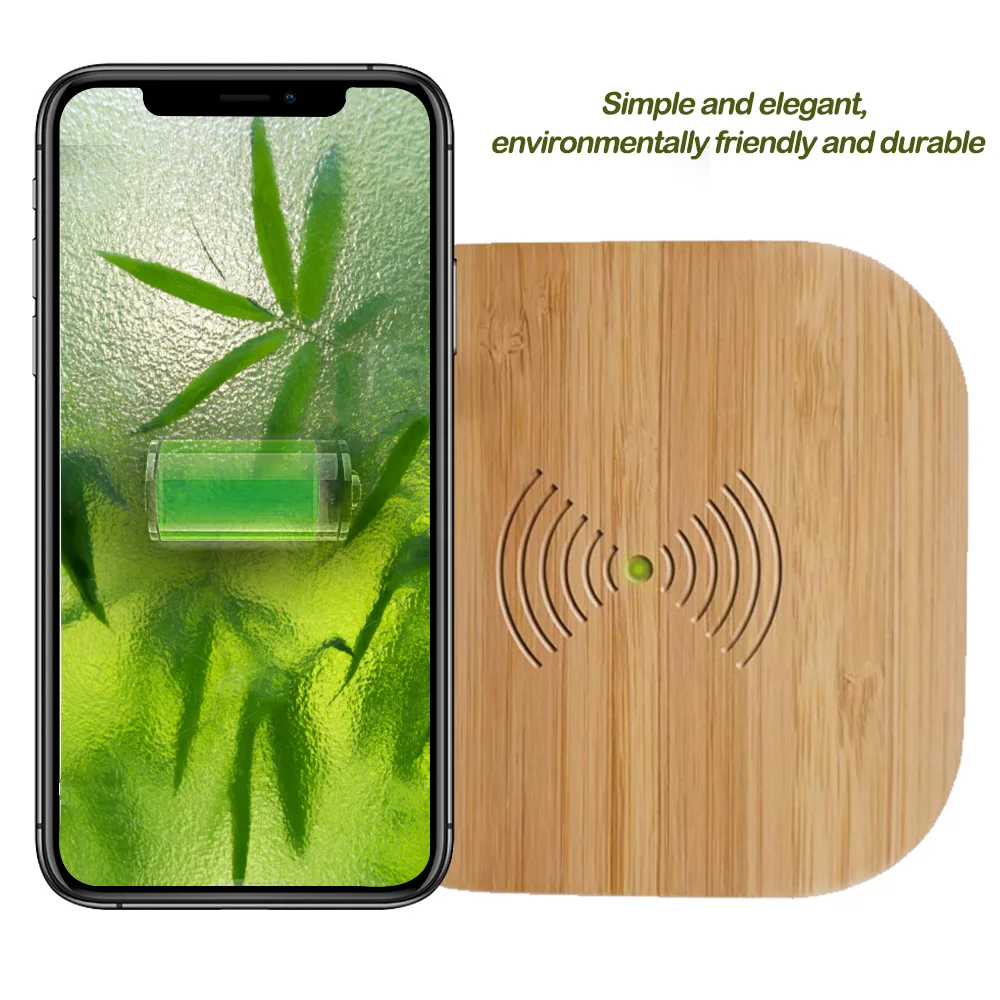 Wireless Charger 10W - Fast Charging Bamboo Wood Receiver