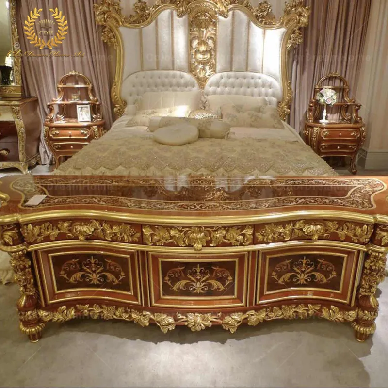 Elegant Design Wood Carving Bed Frame Luxury European Bedroom Furniture