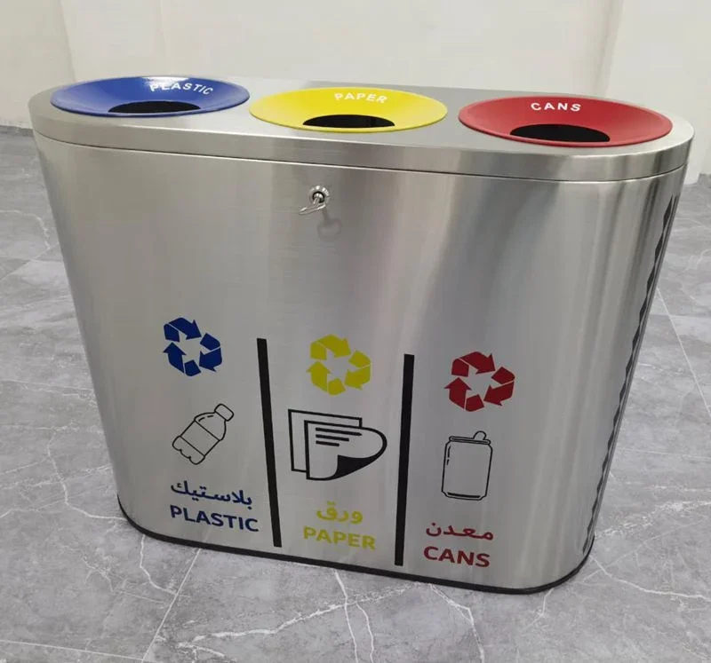 Arabic Style Indoor Stainless Steel Recycle Bin with 3 Compartments ...