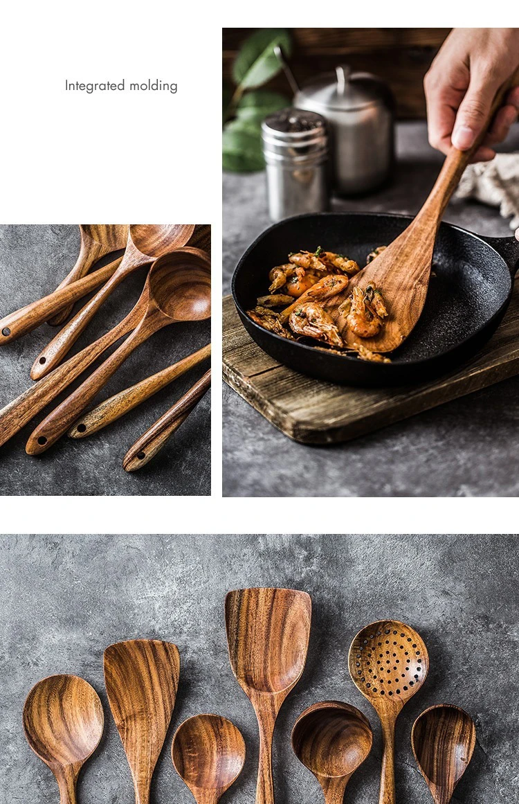 8 Pcs Set Acacia Wood Spatula Soup Spoon Cooking Non-stick Household ...