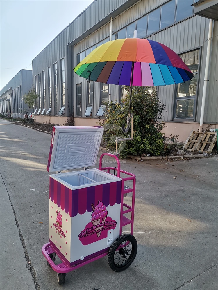 Hand Push Gelato Showcase Cart Freezer - Ice Cream Vending Carts