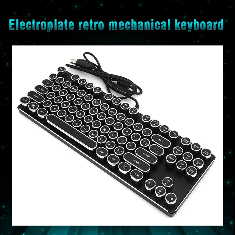 Black Retro Punk Gaming Keyboard Typewriter Style Mechanical RGB ...