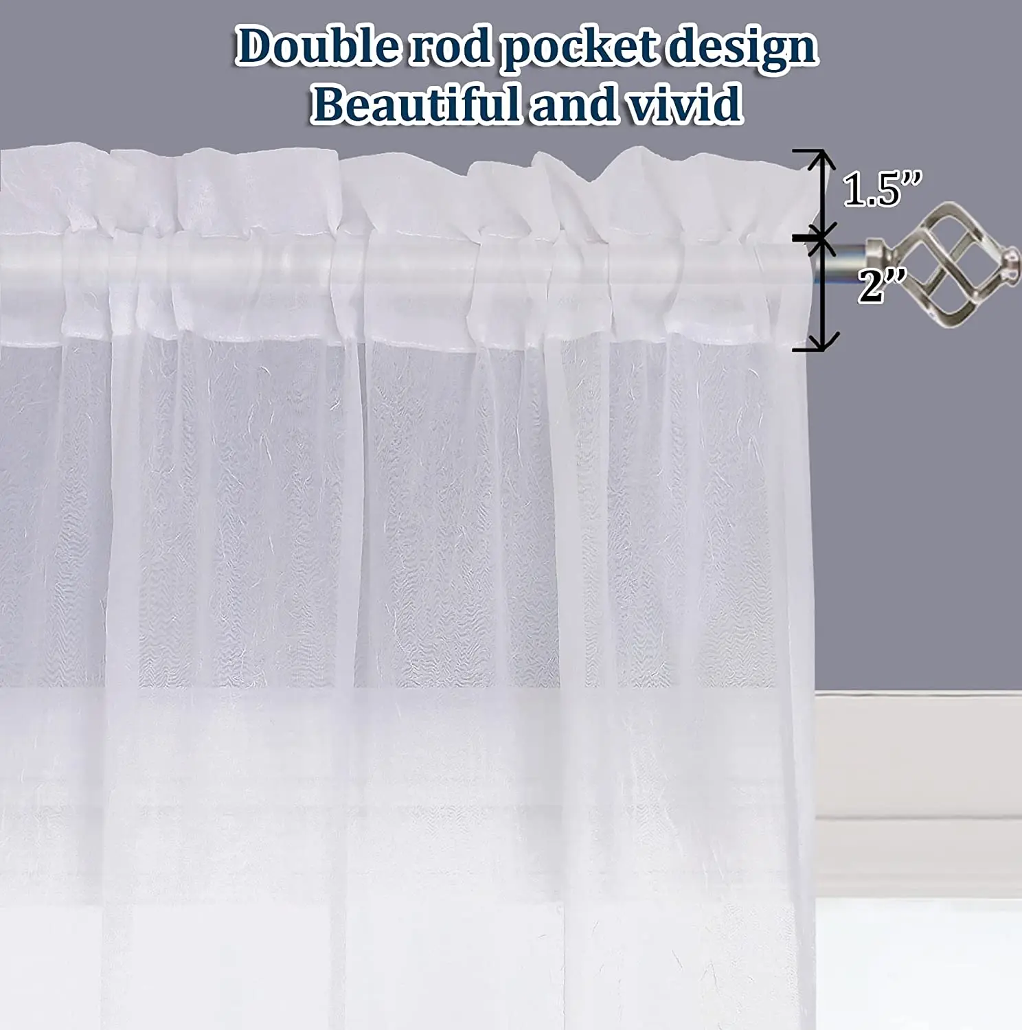 OWENIE Sheer Curtain Tulle With Rod Crushed Voile Sheer Curtains ...