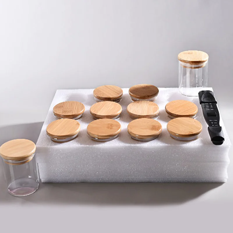 Sponge packaging 7 oz Glass Food Storage Jar with Bamboo Lid 12 Pack ...