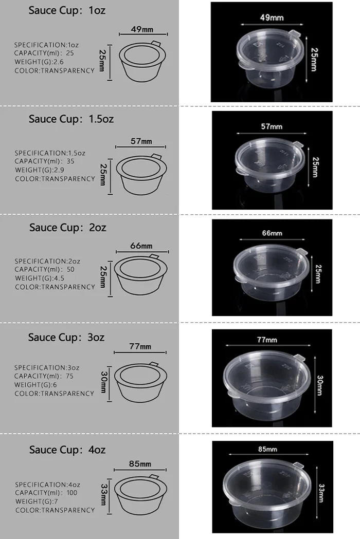 Factory Custom Clear Plastic Sauce Containers with Lids