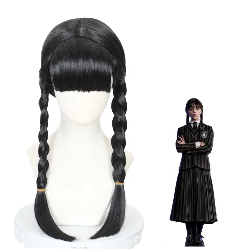 Wholesale New Movie Wednesday Wig 60cm Long Black Addams Cosplay Wig ...