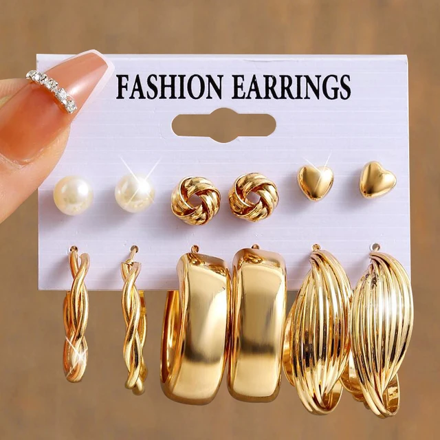 17KM Gold Color Vintage Geometry Metal Twine Dangle Earrings