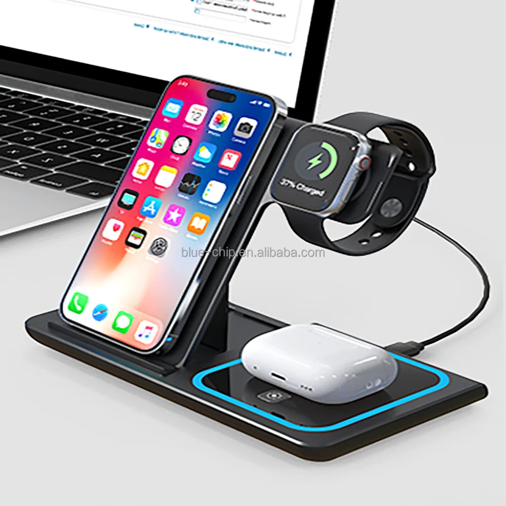 Portable Desktop Mobile Phone Wireless Charger Station 3in1 4 3 In One ...