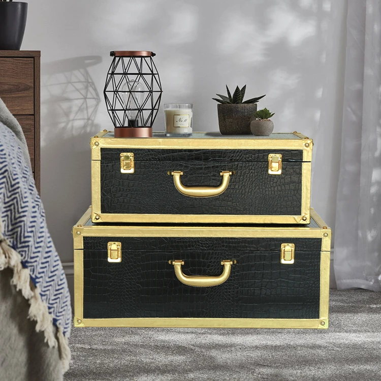 Light Luxury Vintage Gilt Leather Storage Trunk Set of 2