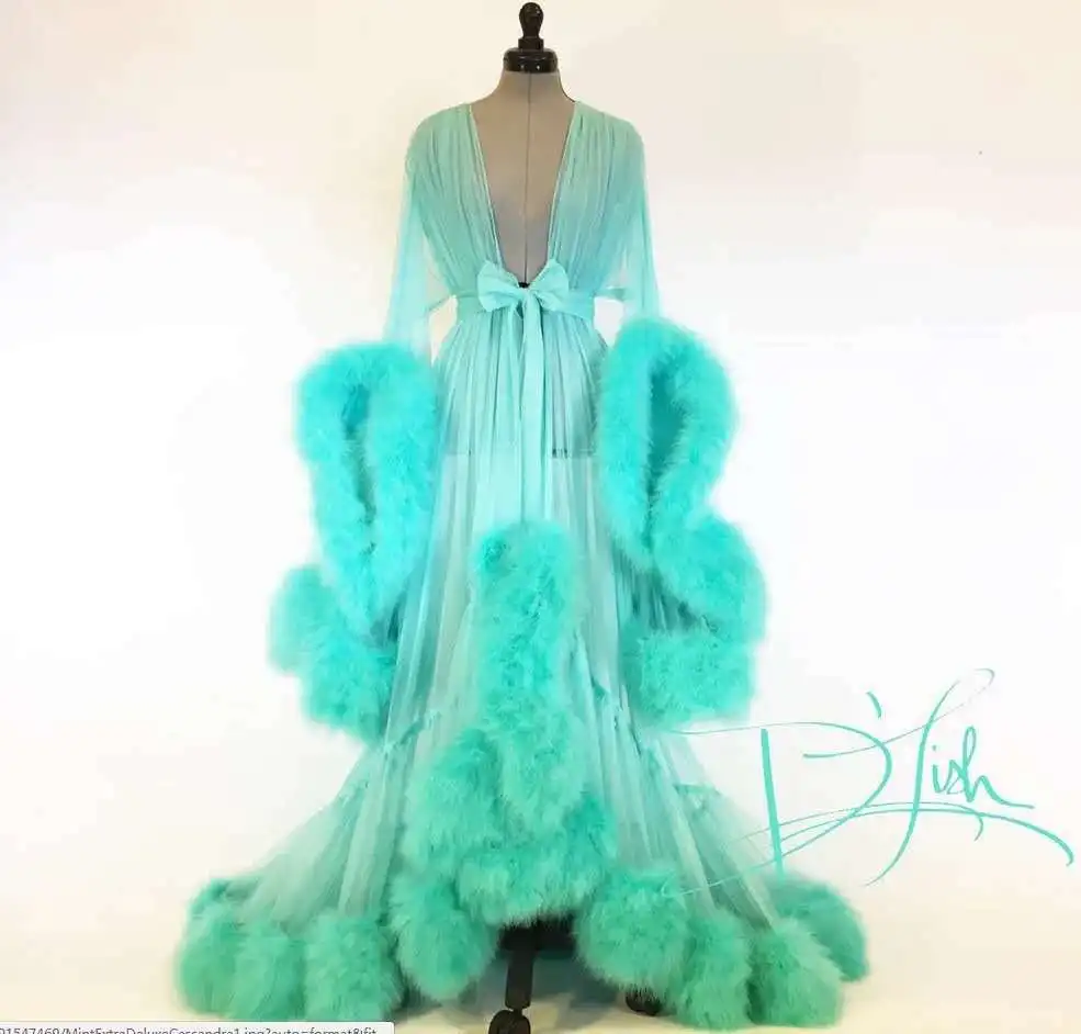 High Quality Sexy Night Wear Transparent Rabbit Fur Mesh Robe With ...