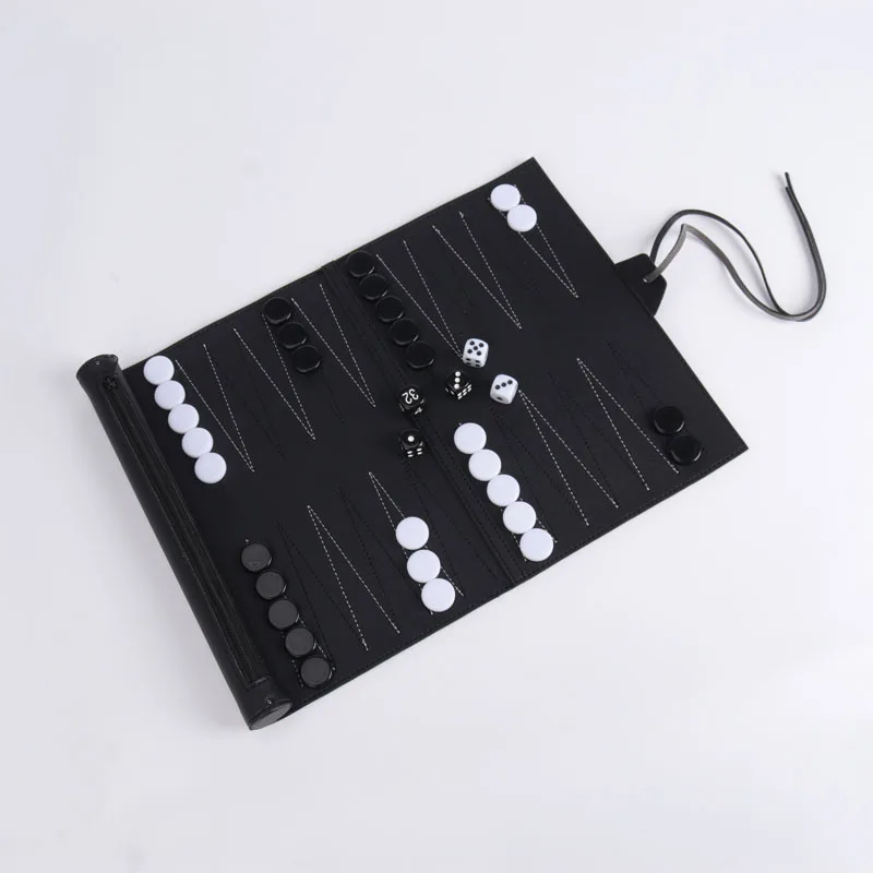 Custom Portable Pu Leather Roll-up Travel Backgammon Set