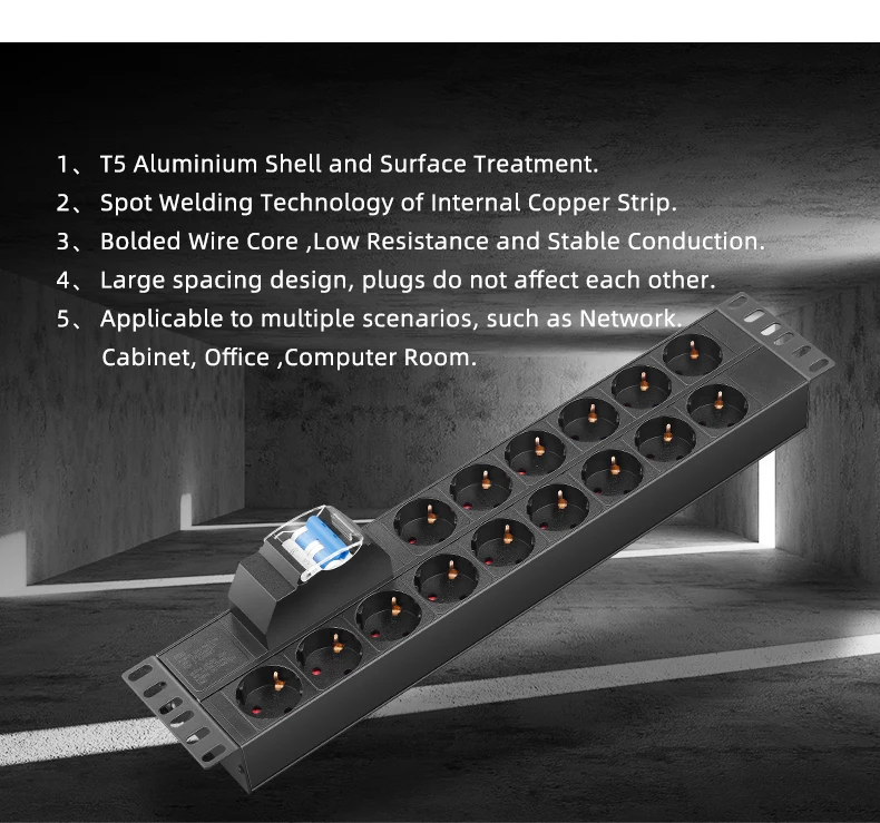 19 Inch Rack PDU 16A 15Ways Germany Outlets 2P Circuit Break Protection ...