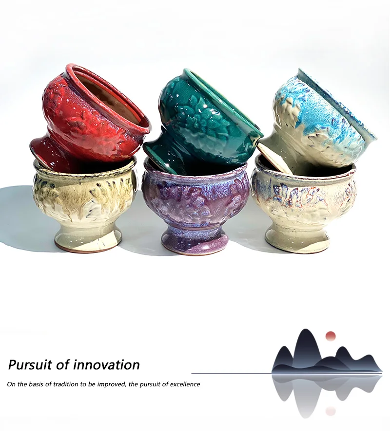 European Style Trophy Shape Multicolor Carved Succulent Ceramic Plant Pot