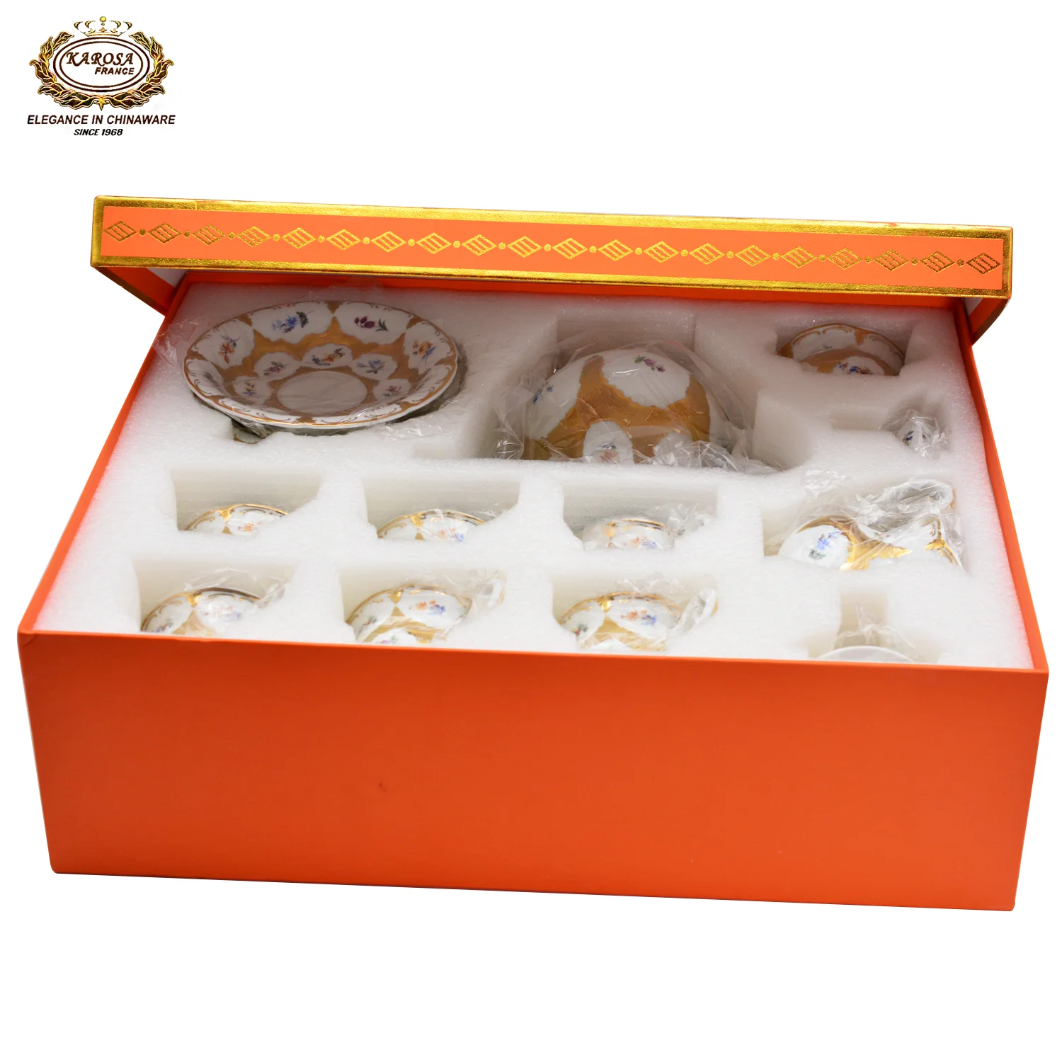 24K German Embossed Gold Bone China Dinner Set by KAROSA