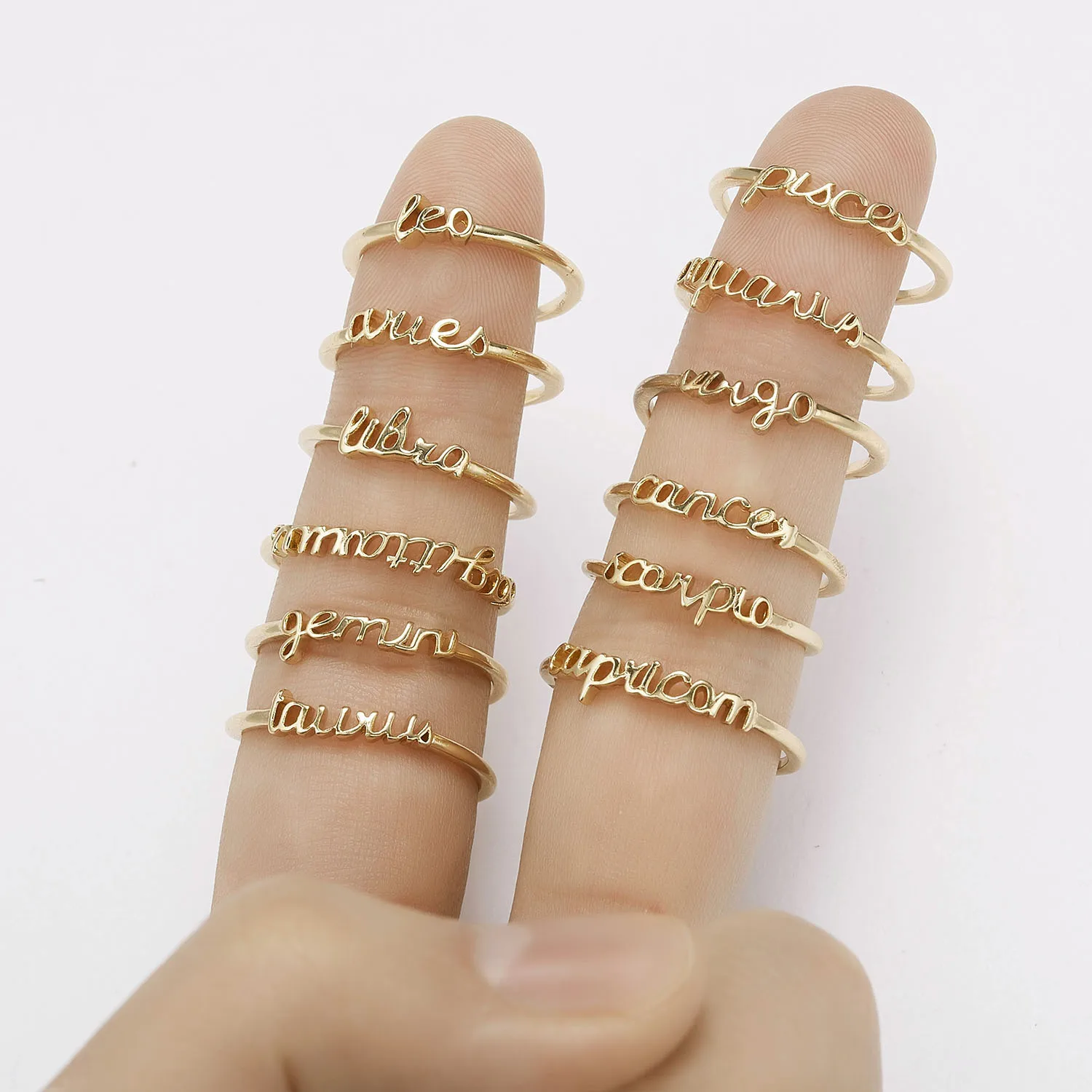 Minimalist Thin Open Gold 12 Star Signs Finger Rings Birthday Friendship Jewelry Gift Personality Custom Zodiac Rings for Women