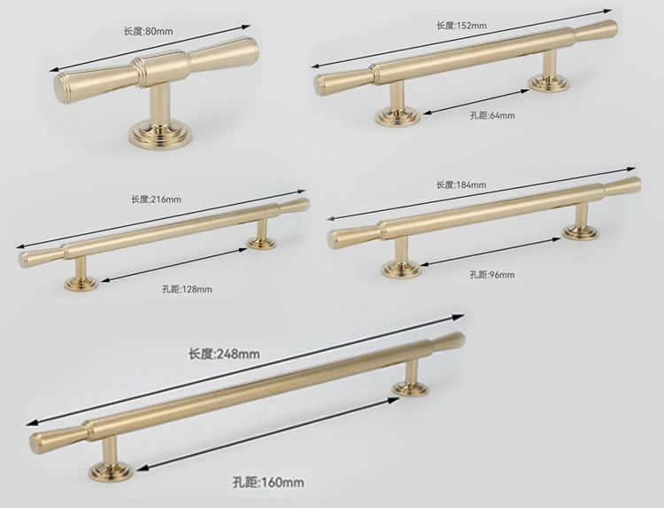 Knurled Style Brass Knob T Bar Drawer Furniture Pulls Handles Wardrobe ...