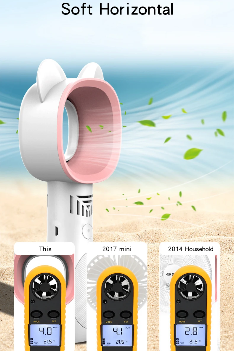2023 Summer Cute Cat Ear Fan Bladeless Handheld Usb Rechargeable ...