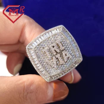 Men's Iced Out Baguette Rapper Hip Hop Champion Rings 925 Silver ...