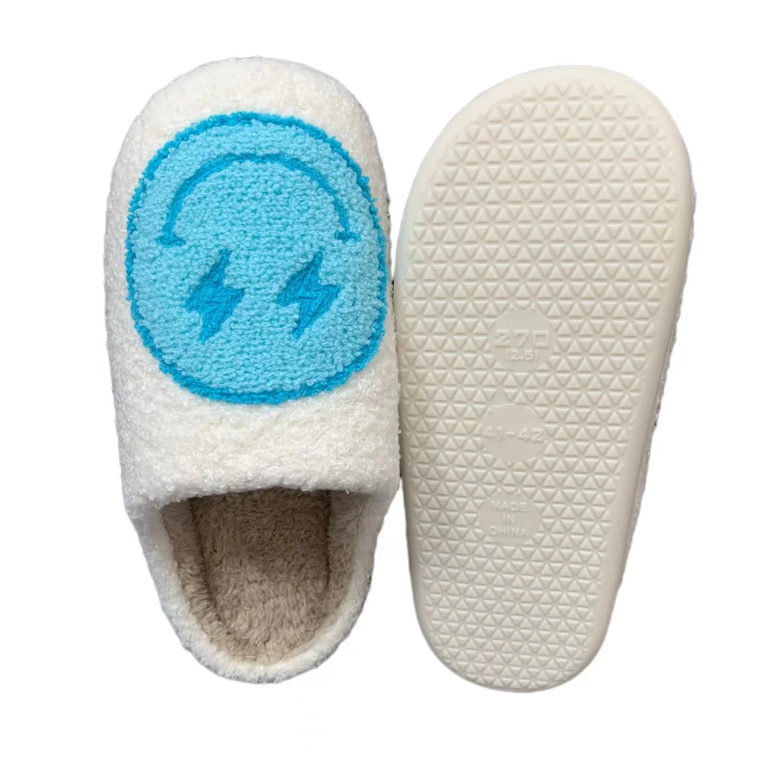 Factory Wholesale Ladies Fluffy Smiley Face Slippers Lightning Bolt ...
