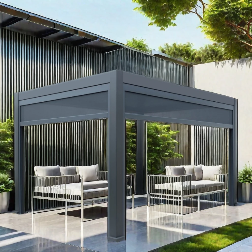 Outdoor Motorized Bioclimatic Gazebo Pavilion Motorized Adjustable ...