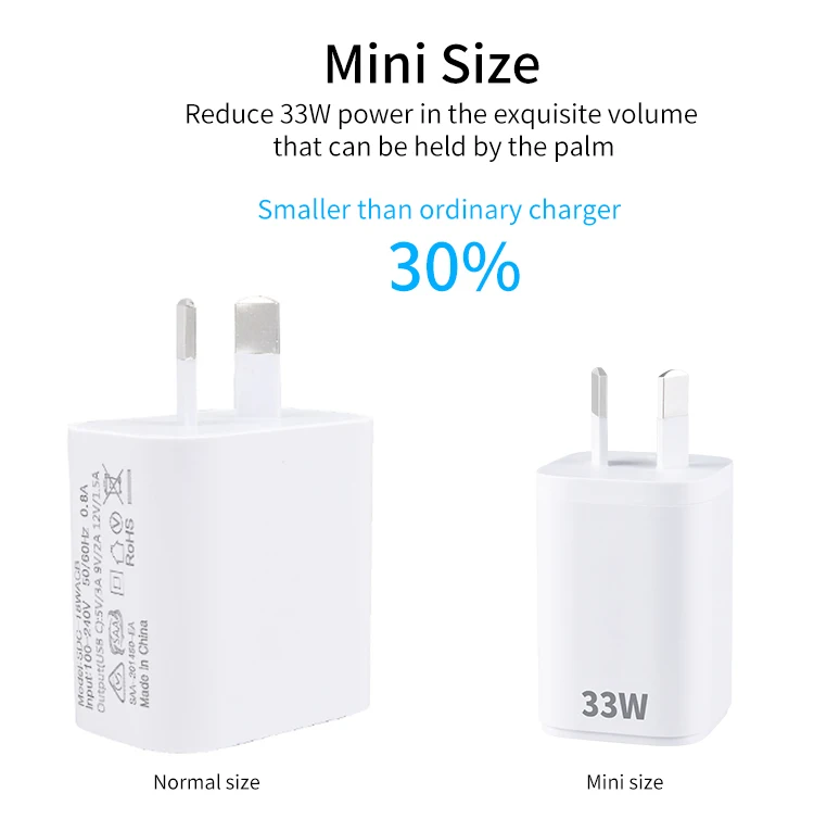 33W Dual Ports Fast Charger 33W QC Type C Wall Charger US EU Plug ...