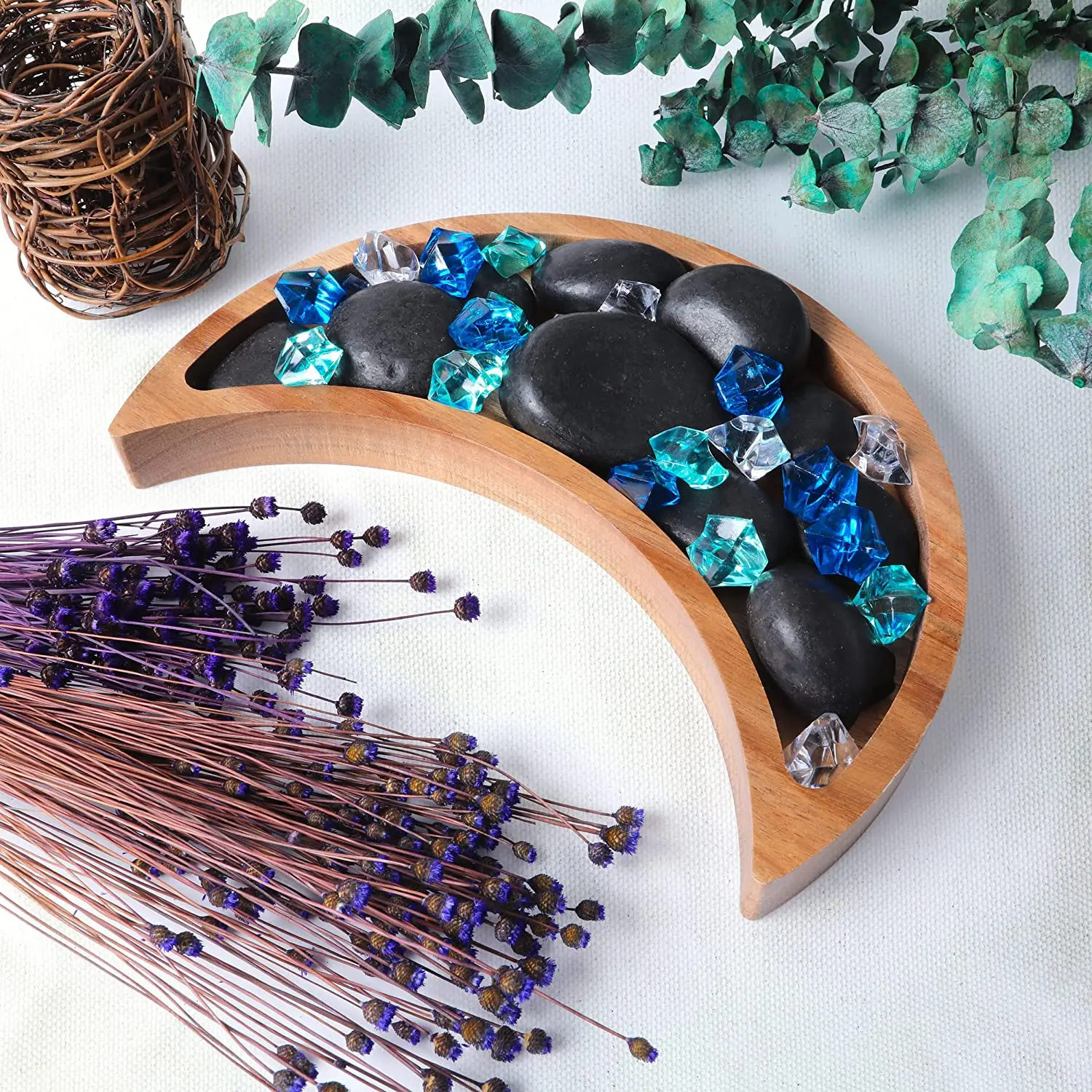 Antique Brown Wooden Half Moon Serving Tray Moon Crystal Tray For ...