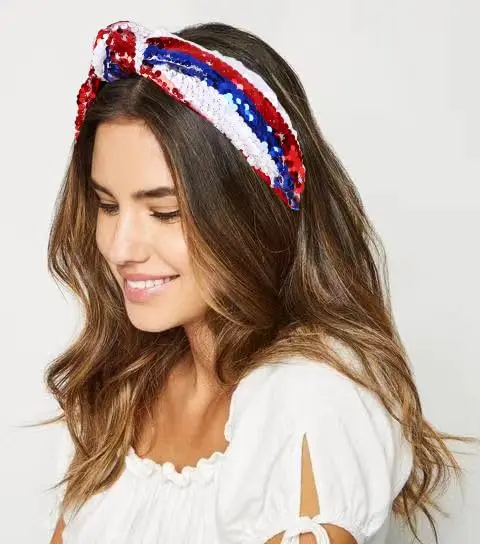 Luxury Sequin Designer Red White And Blue Glitter Fashion Knotted Hair ...