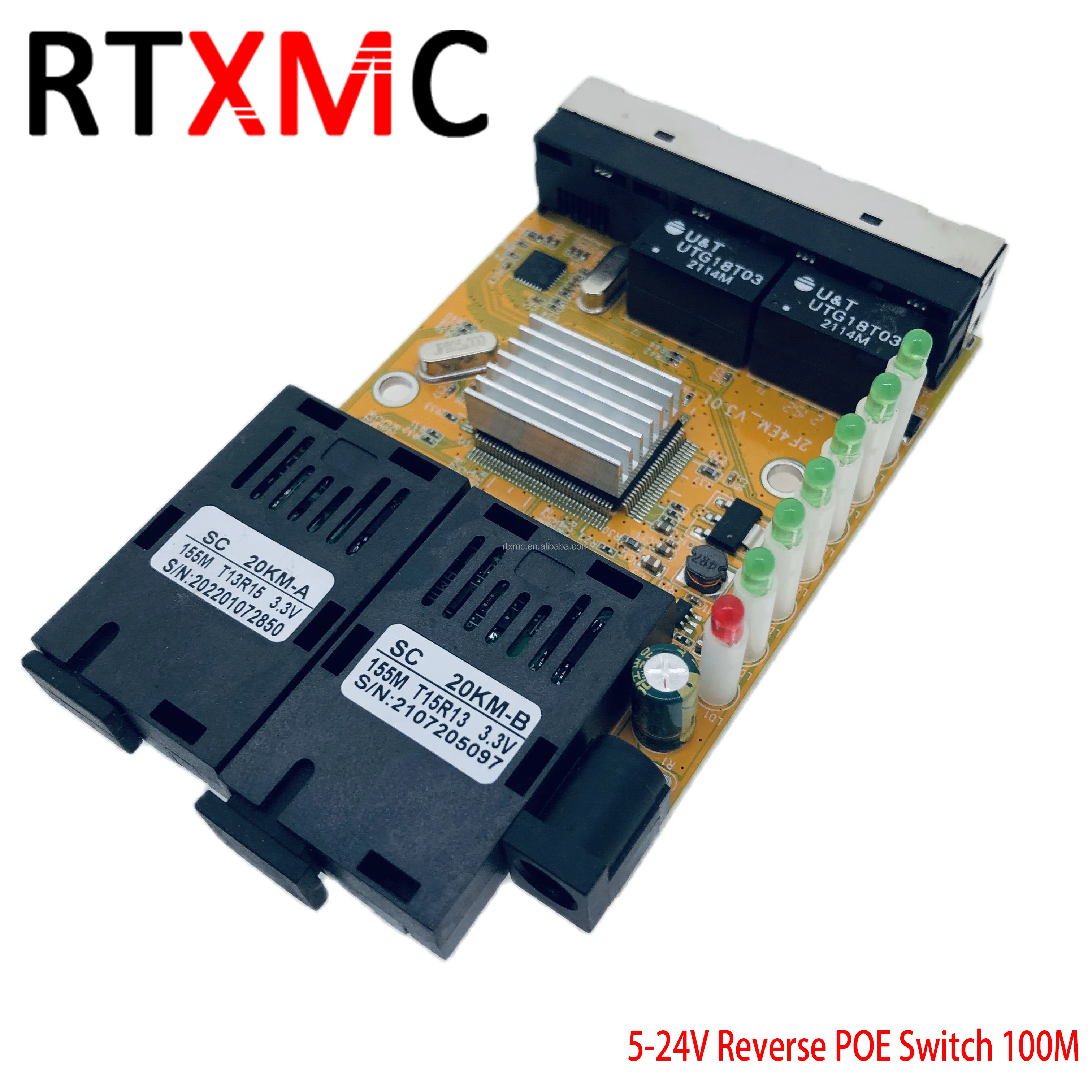 RPOE 100M 2SC 4RJ45 Fiber Media Converter Reverse POE Switch 155M 2FO ...