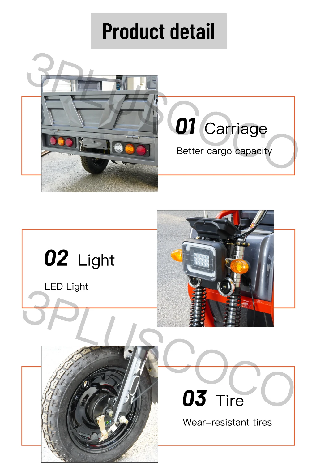3PLUSCOCO 1200W EEC Electrical Cargo Tricycle NC09 Tuk Tuks