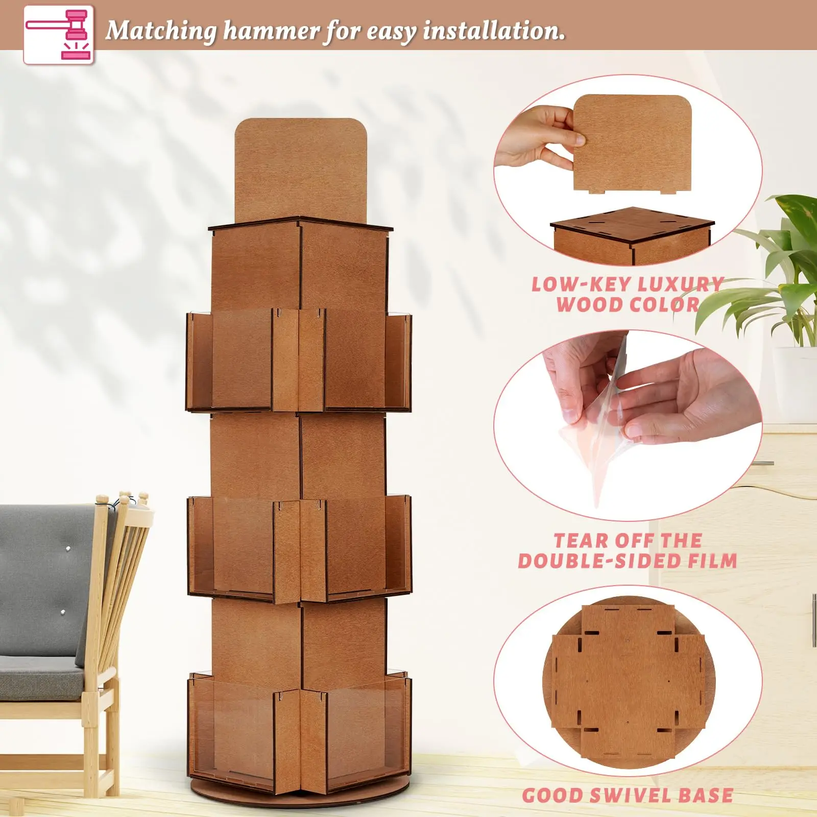 Rotating Wooden Display Rack With Two Card Sticker For Greeting Card ...