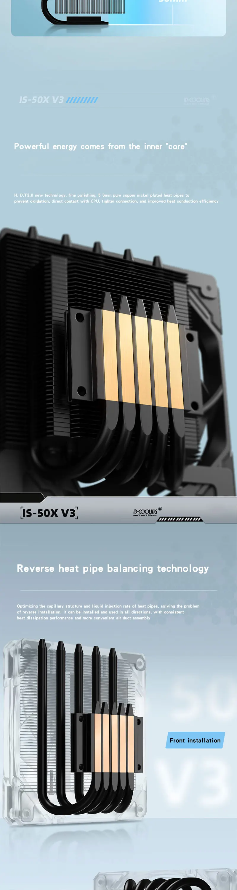 Id-cooling Is-50x V3 Low Profile Cpu Cooler - 5 Heatpipes,12cm Fan ...