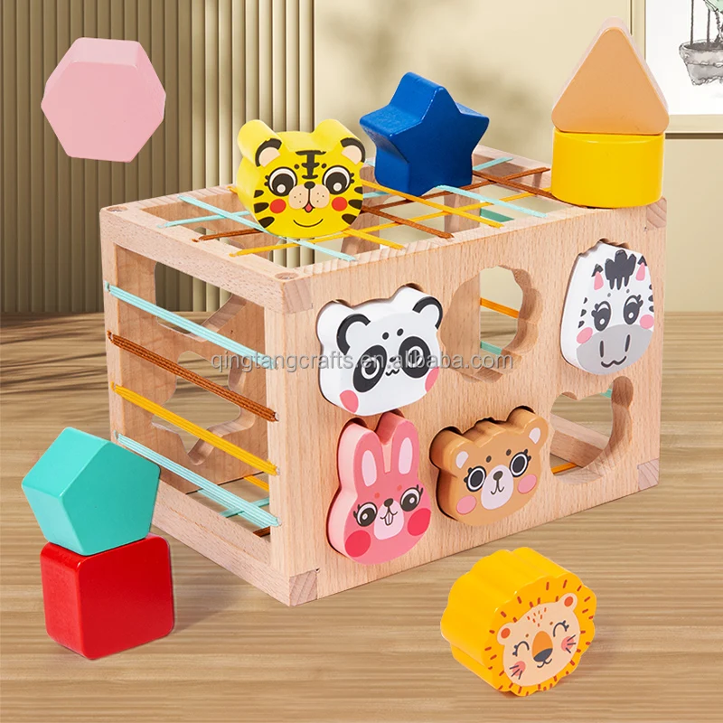 Wooden Animals Shapes Sorting Box Toy Geometric Matching Color ...