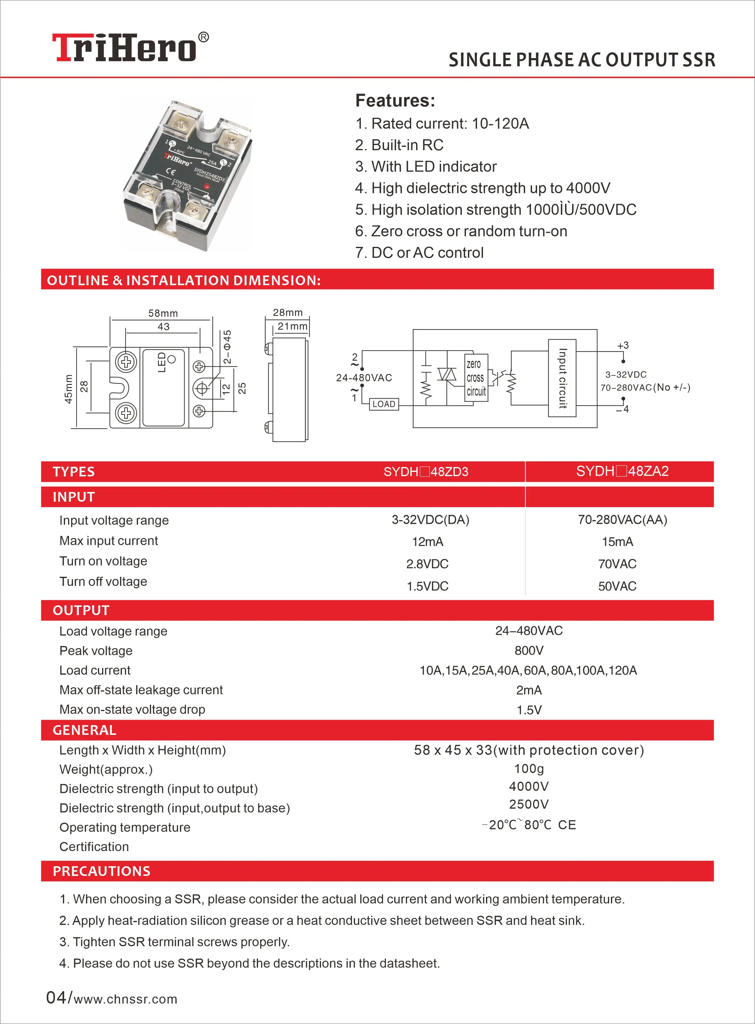 Aa Ssr 10a 15a 25a 40a 60a 80a 100a 120a Outputs 24-48vac Single Phase ...