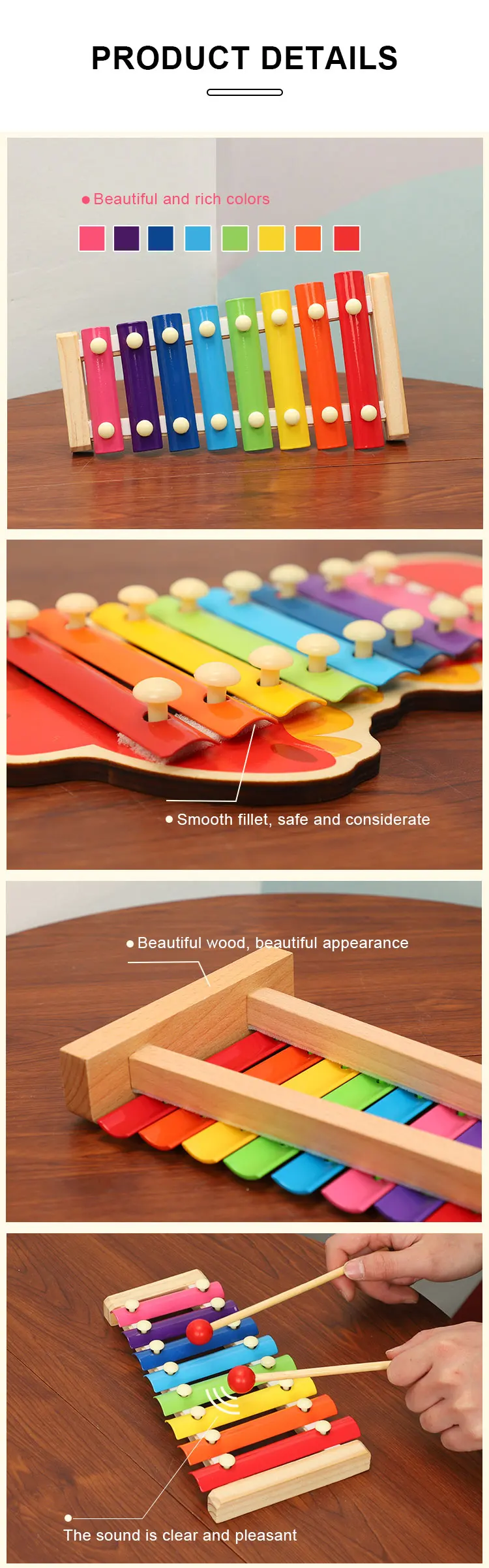8 Tones Musical Instrument Lovely Xylophone Music Toy Kids With 2 Small ...