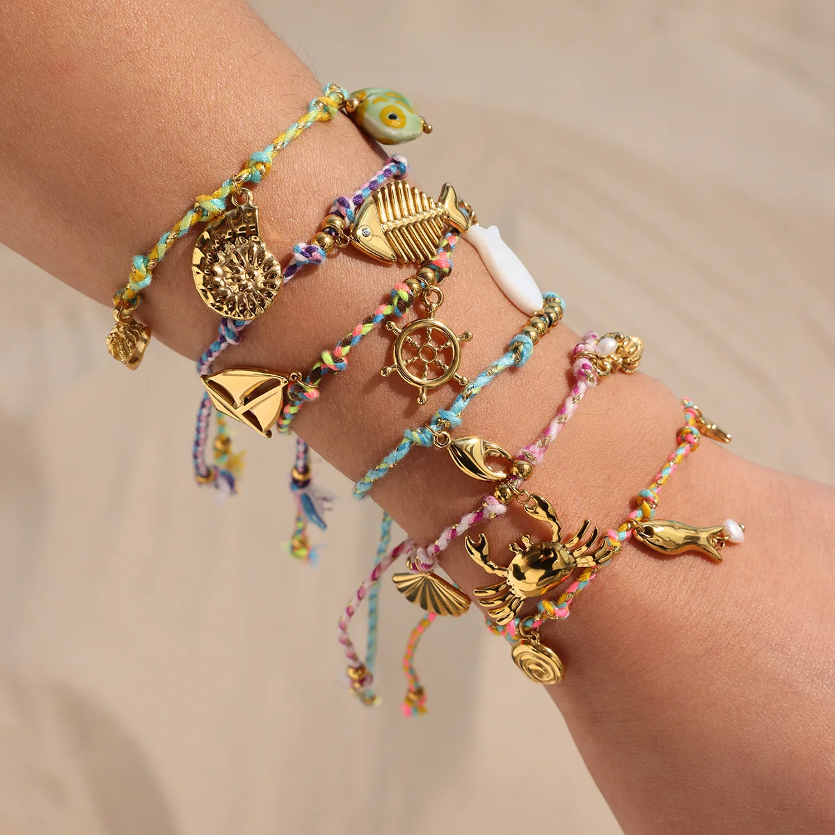 ERESI Waterproof Gold Plated Handmade Colorful Braid Rope Stainless ...