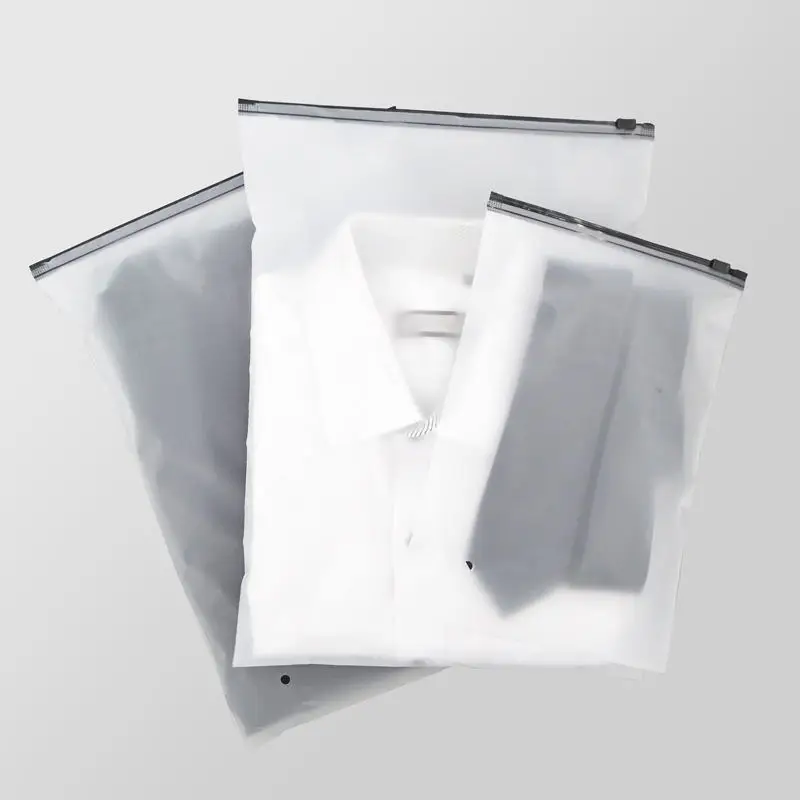 Custom Clothes Packaging Plastic Zip Lock Bag Matt Black Frosted Zipper ...