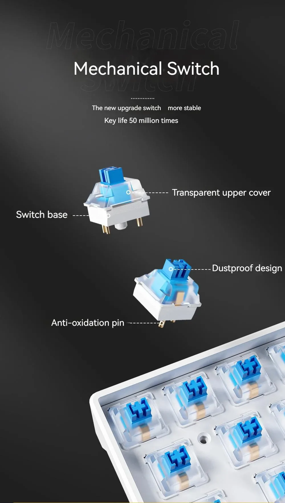 Rgb Wireless 63-key Mechanical Gaming Keyboard For Esports & Laptops