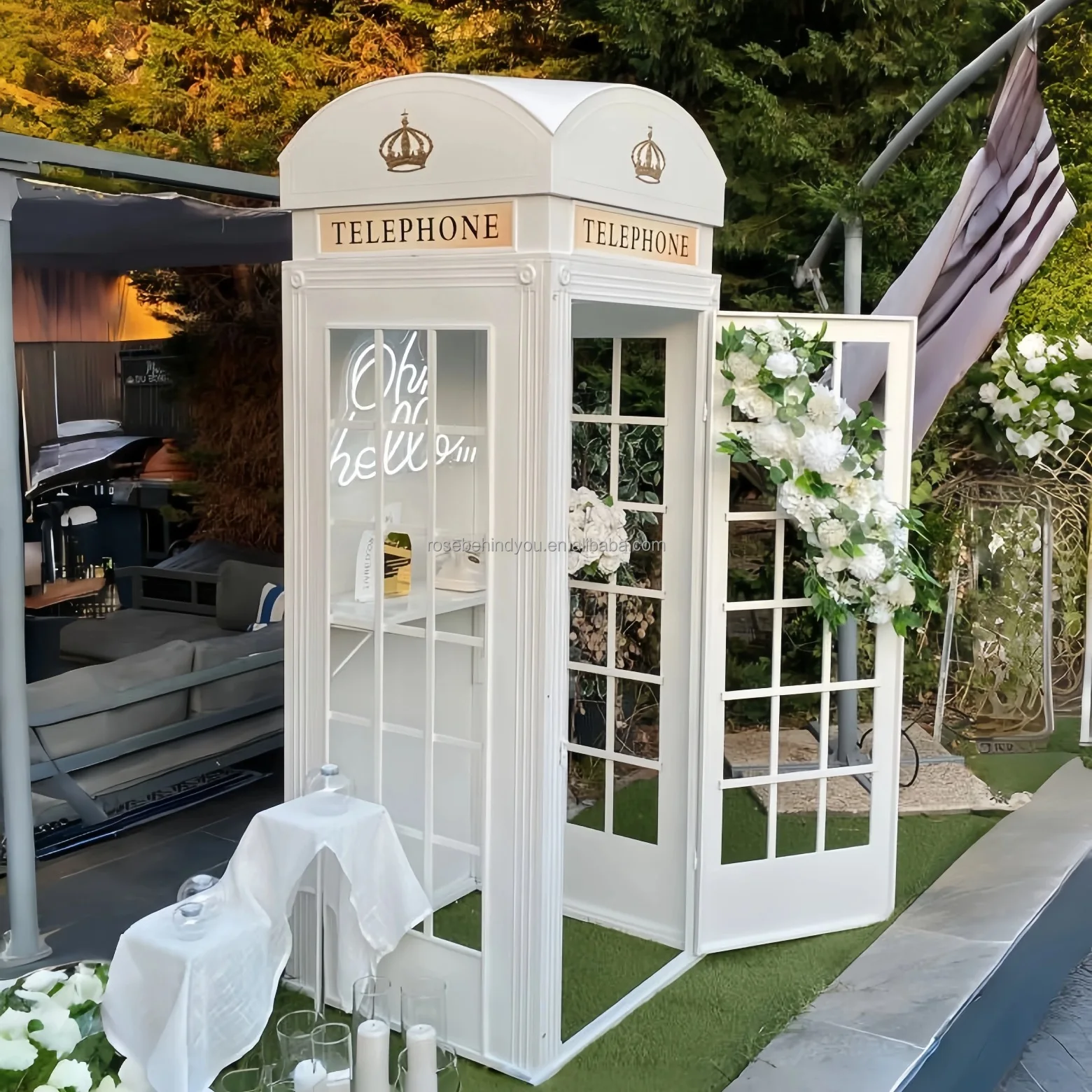 Antique Pink White Floral Telephone Booth for Wedding Decor