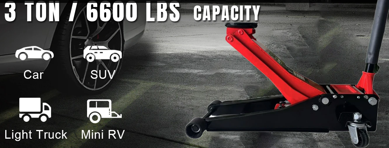 Heavy Duty 3-Ton Floor Steel Jack Low Profile Super Low Profile Jacks ...