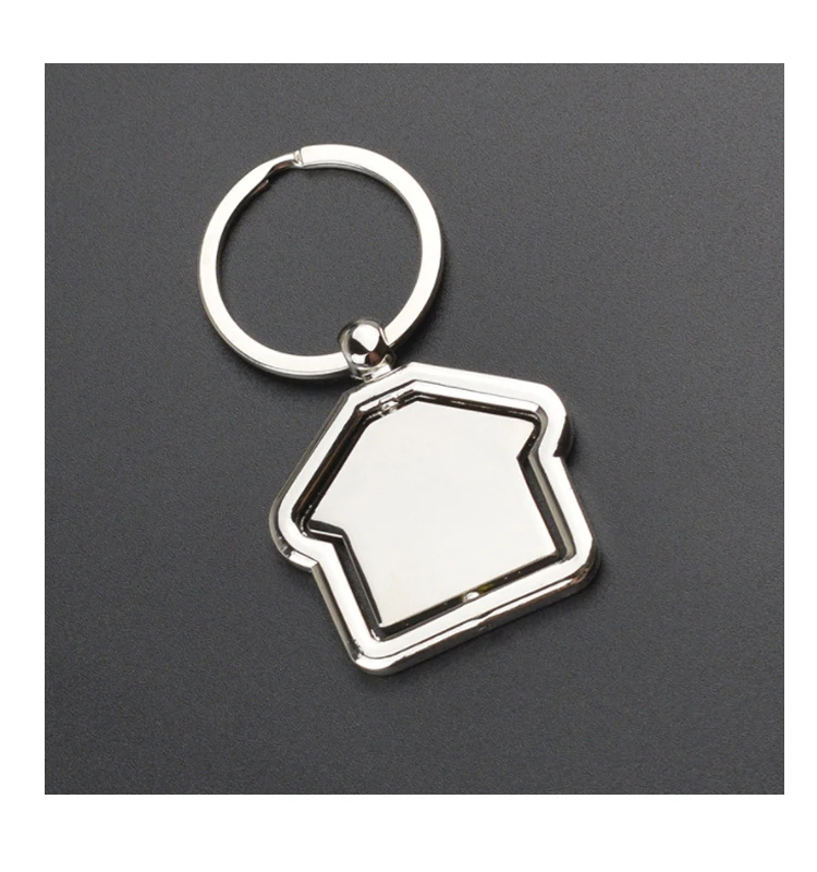 Customized Logo Blank Metal Rotatable House Shape Keychain Keyring For ...