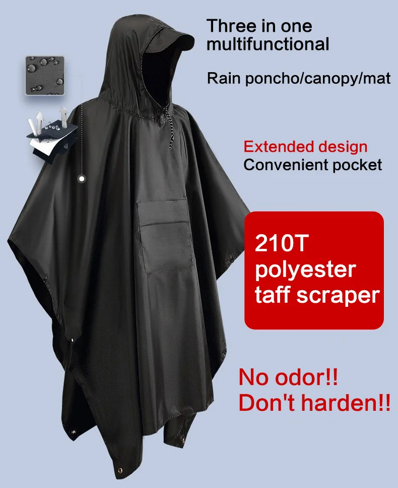 Rain Poncho Lightweight Hooded Raincoat Outdoor Travel Picnic Mat ...