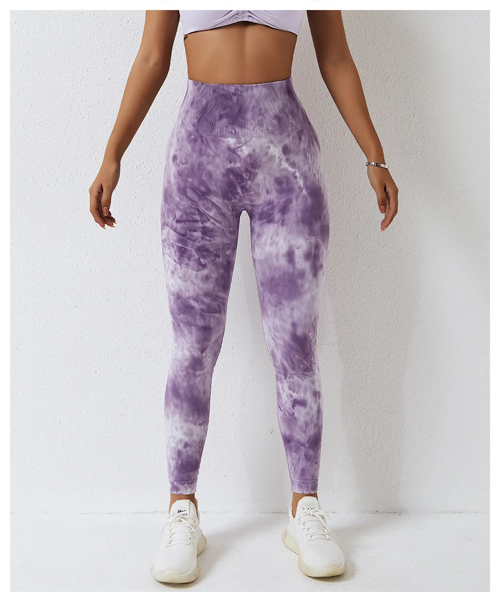 High Quality No Camel Toe Yoga Leggings Tie Dye High Waist Seamless