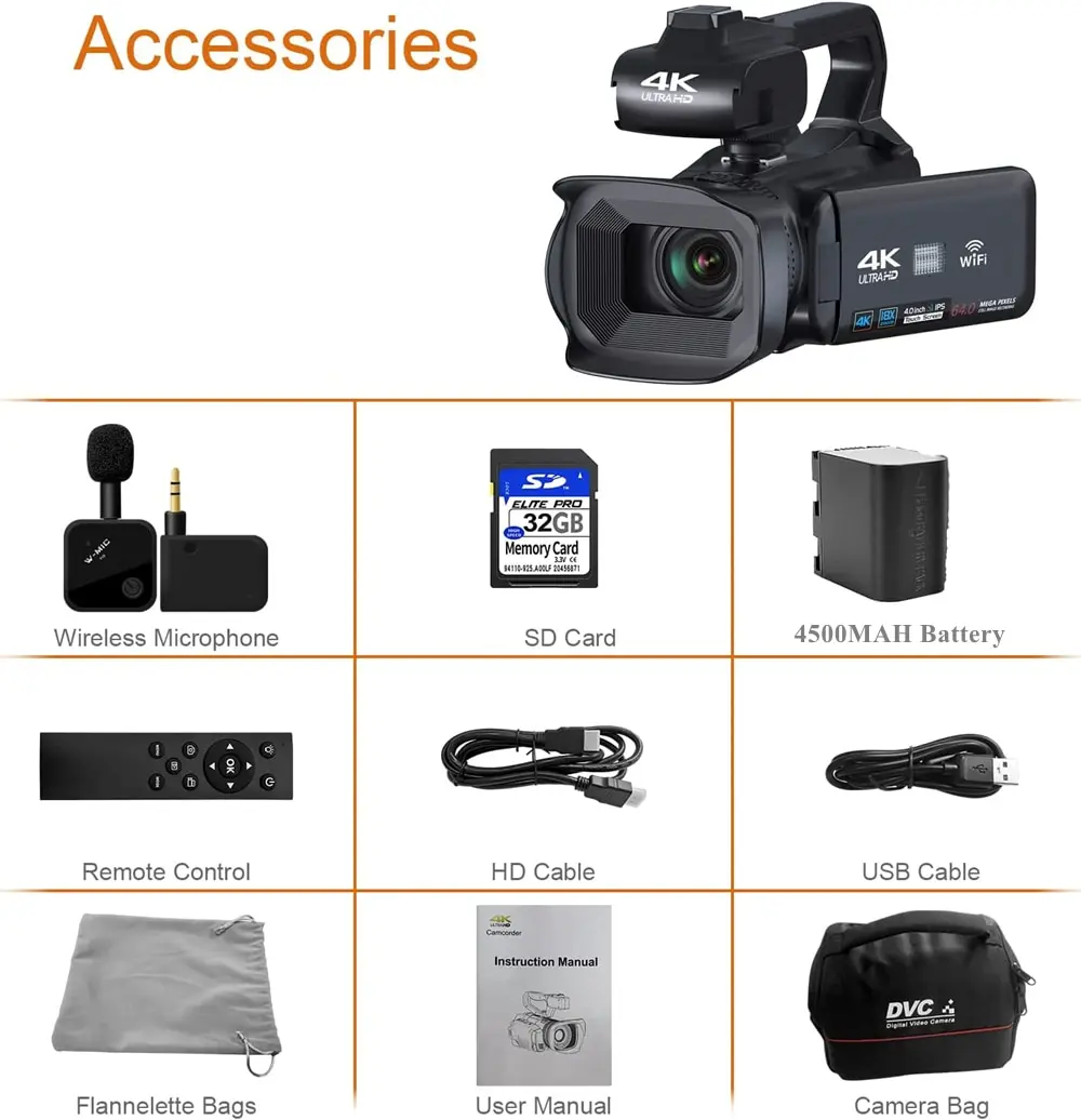 Digital Vlogging Camera Recorder - 18X Zoom 4K Camcorder