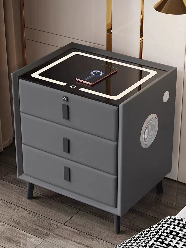 Modern Style Wooden Bedside Table With Three Color Lights,Wireless ...